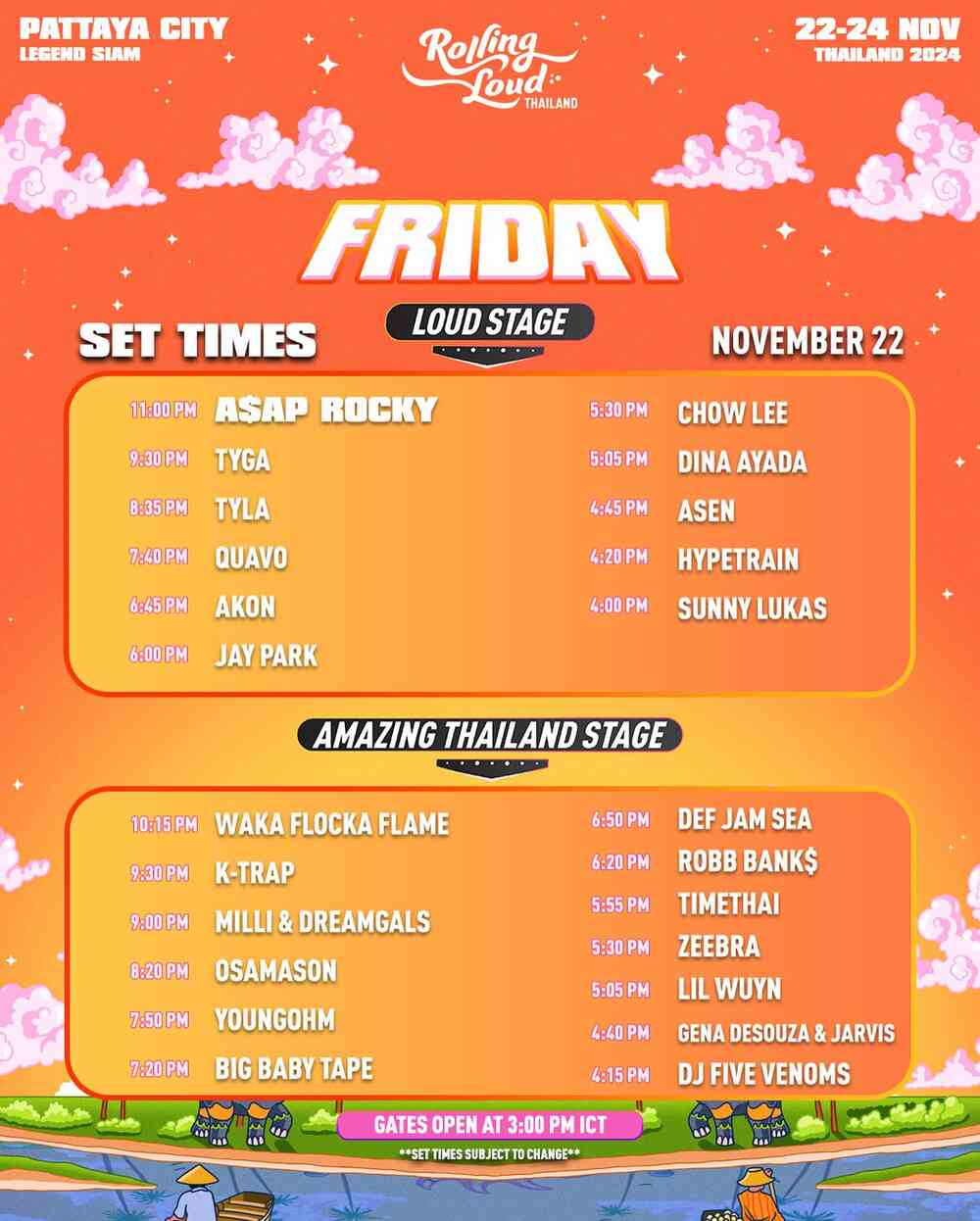 持續更新》Rolling Loud Thailand 2024在11月登場！完整陣容、時間表、場地位置、Lineup、Timetable、Set Times公開